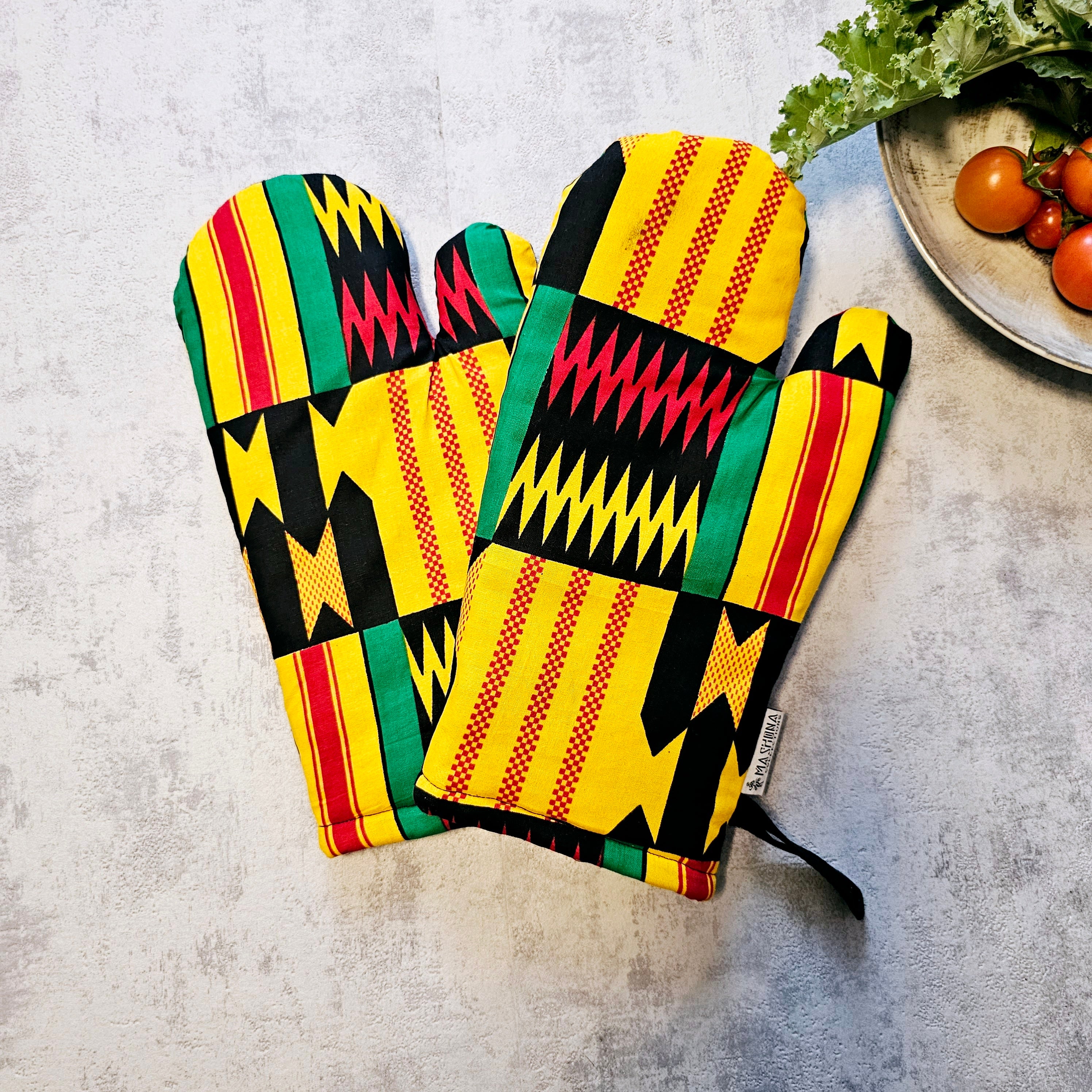 Set of 2 Oven Gloves | Handmade "Mudcloth" Bogolan Print Inspired Afri ...